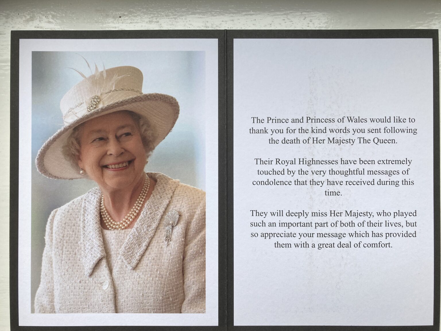 Thanks from the King and the Prince and Princess of Wales ...